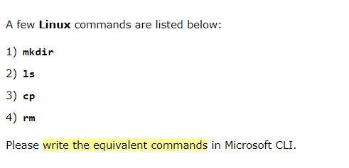 Solved A few Linux commands are listed below: 1) mkdir 2) 1s | Chegg.com