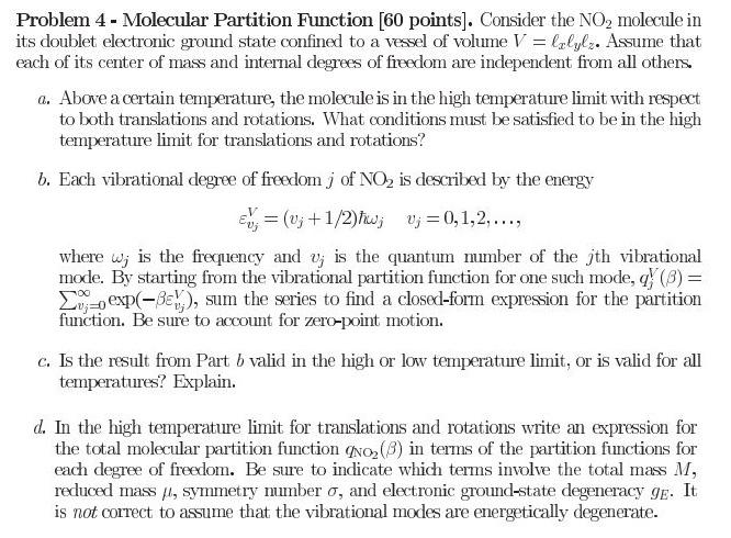 Problem 4 - Molecular Partition Function (60 points). | Chegg.com