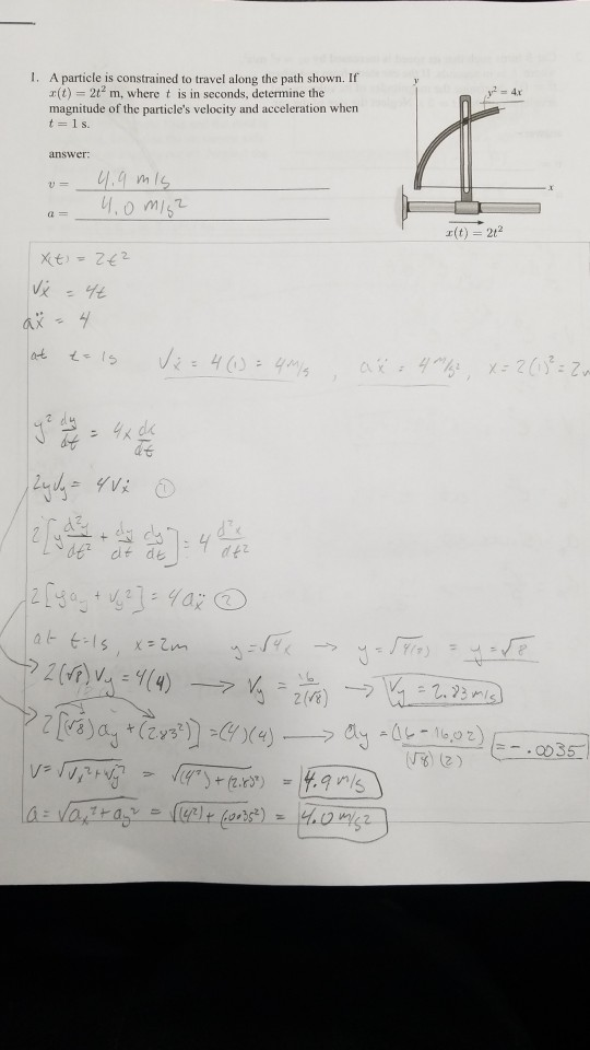 Solved 1. A particle is constrained to travel along the path | Chegg.com