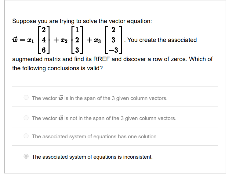 Solved Suppose you are trying to solve the vector equation: | Chegg.com