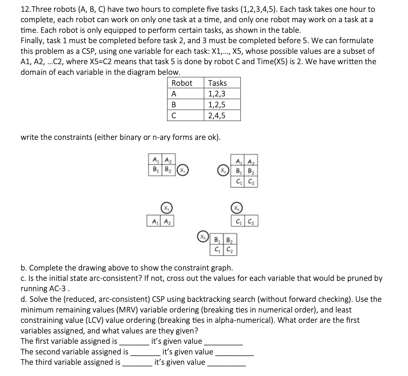 Solved Artificial Intelligence. Constraint satisfaction | Chegg.com