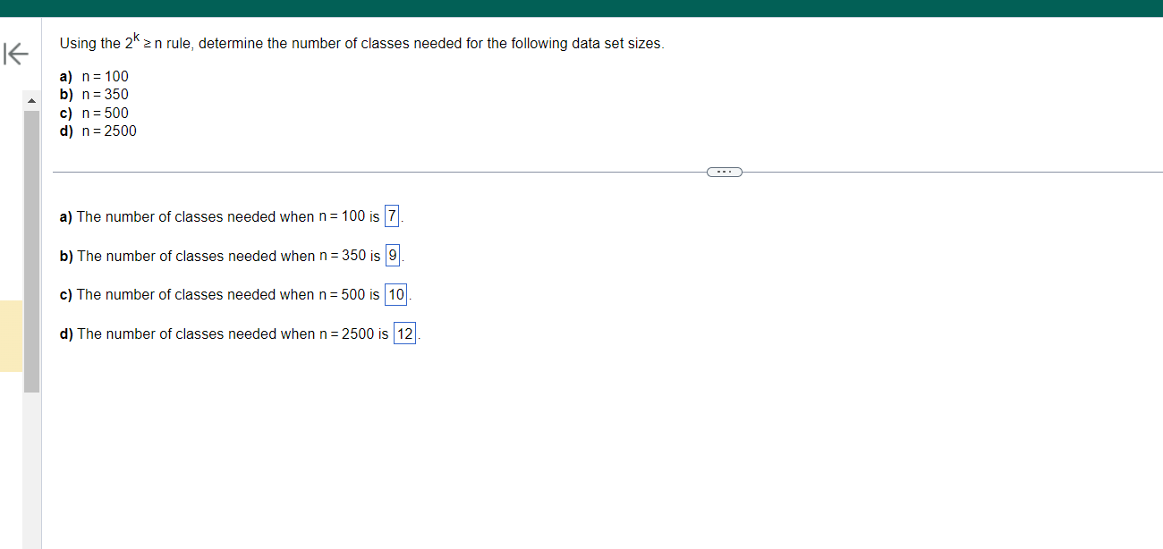 Solved Using the 2k≥n rule, determine the number of classes | Chegg.com