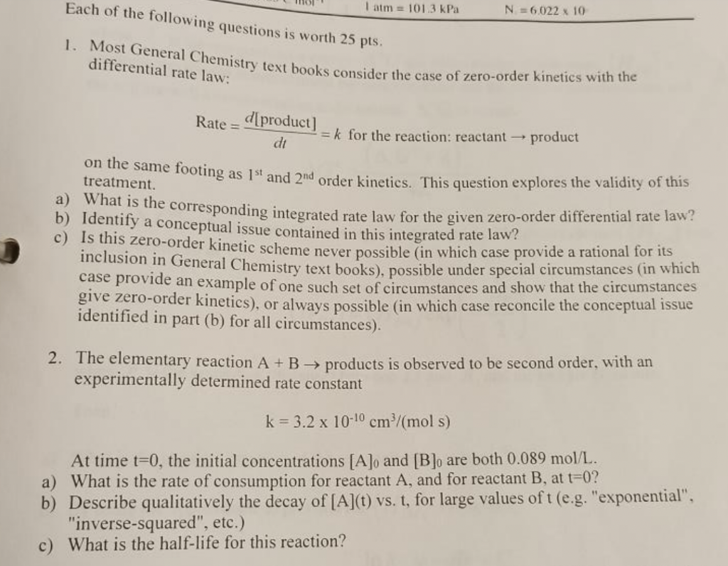 Solved Rate =dtd[ product ]=k for the reaction: reactant → | Chegg.com