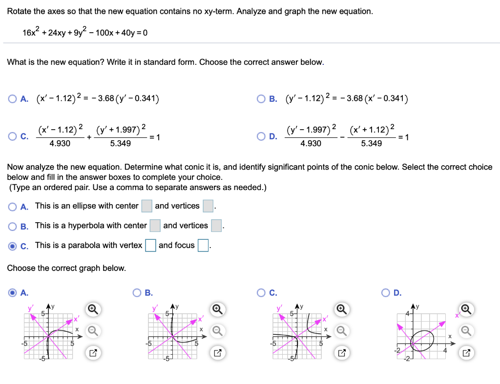 Solved whats the angle of rotation that eliminates the | Chegg.com