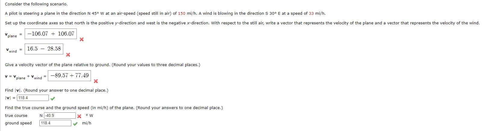 Solved A pilot is steering a plane in the direction N45∘W at | Chegg.com