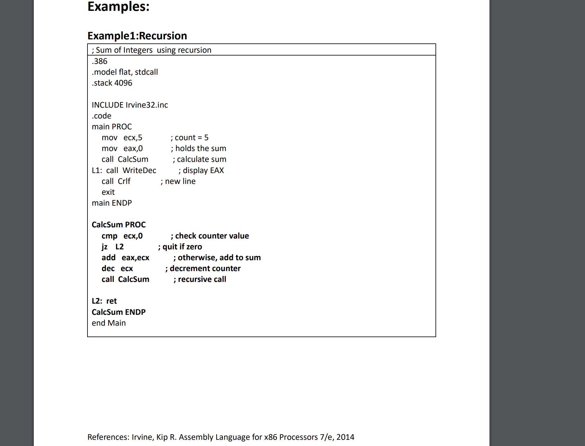 Solved Examples: References: Irvine, Kip R. Assembly | Chegg.com