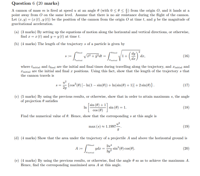 Solved Question 6 (20 ﻿marks)A cannon of mass m ﻿is fired at | Chegg.com