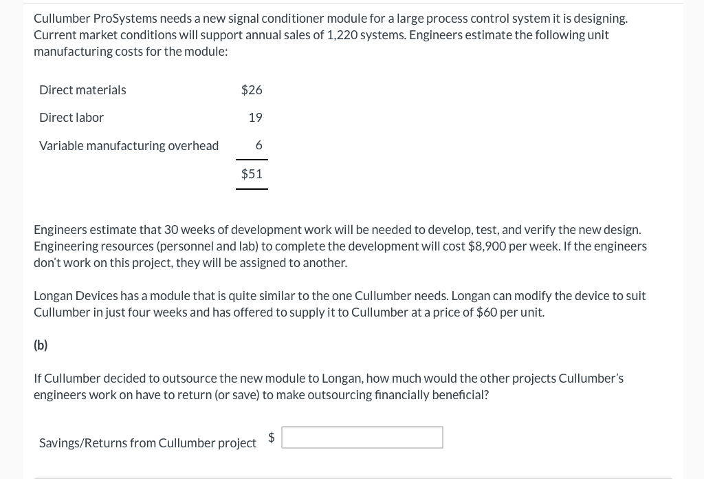Solved Cullumber ProSystems needs a new signal conditioner | Chegg.com