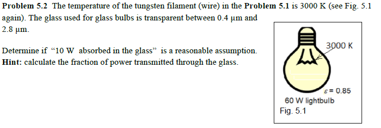 Solved Problem 5.1 An incandescent 60 W lightbulb is in a | Chegg.com