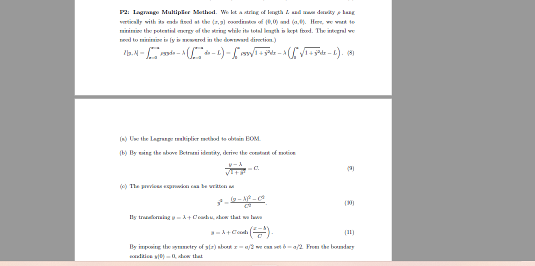 Solved P2: Lagrange Multiplier Method. We let a string of | Chegg.com