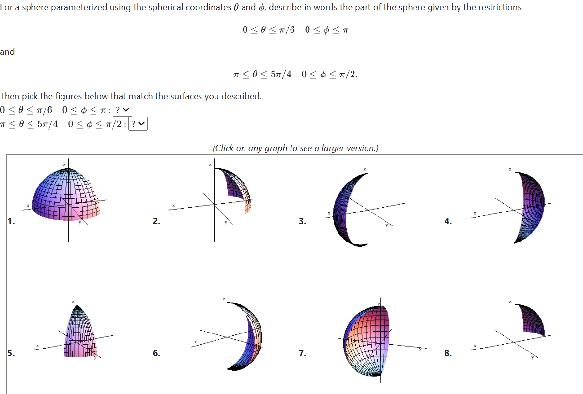 Solved 0≤θ≤π/60≤ϕ≤π π≤θ≤5π/40≤ϕ≤π/2. Then pick the figures | Chegg.com
