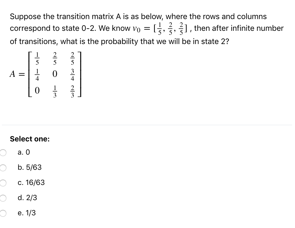 Solved Suppose the transition matrix A is as below, where | Chegg.com