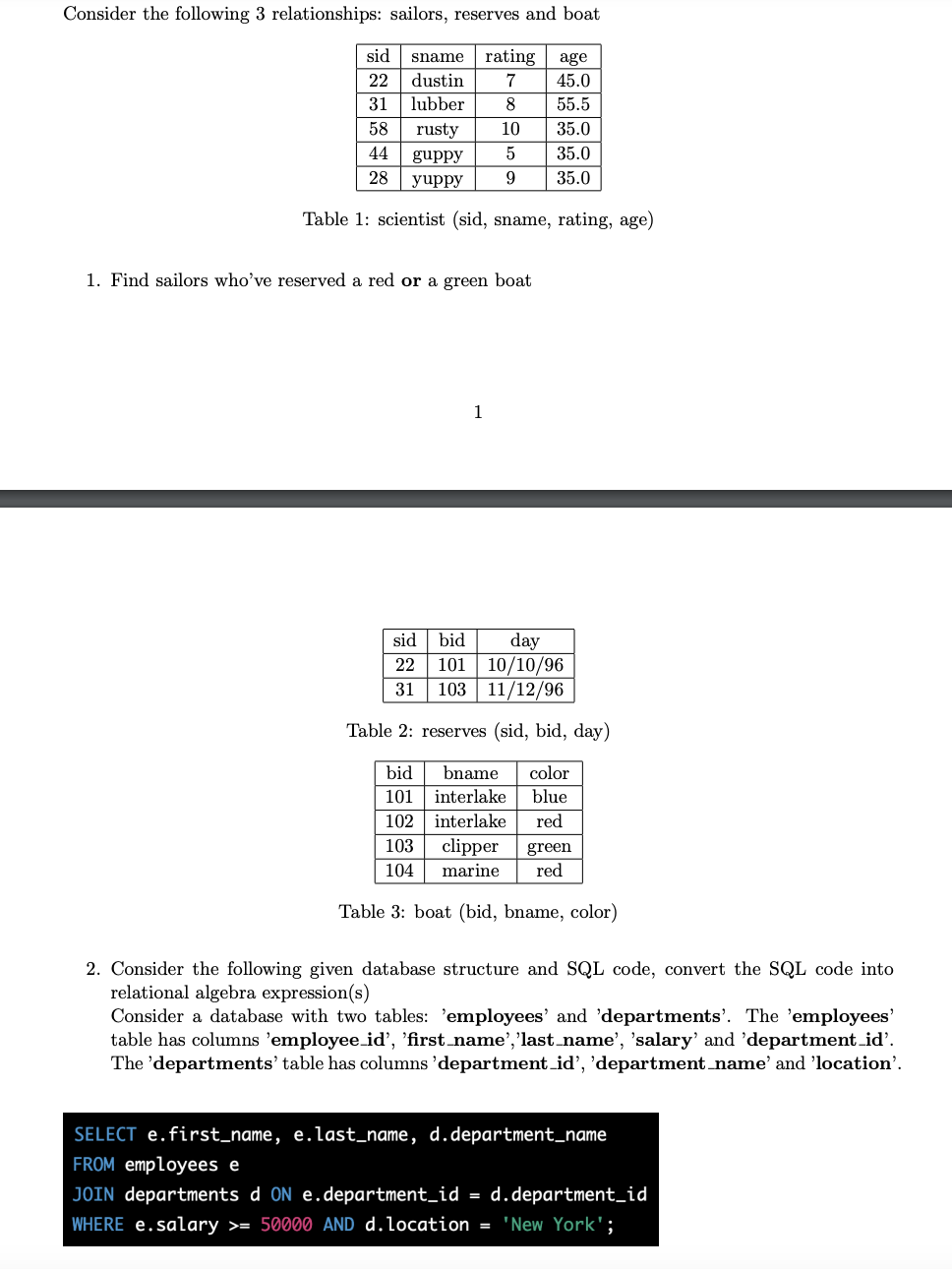 Solved Consider the following 3 relationships: sailors, | Chegg.com