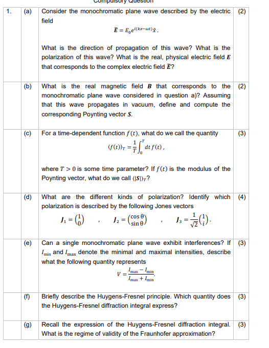 Solved Consider the monochromatic plane wave described by | Chegg.com