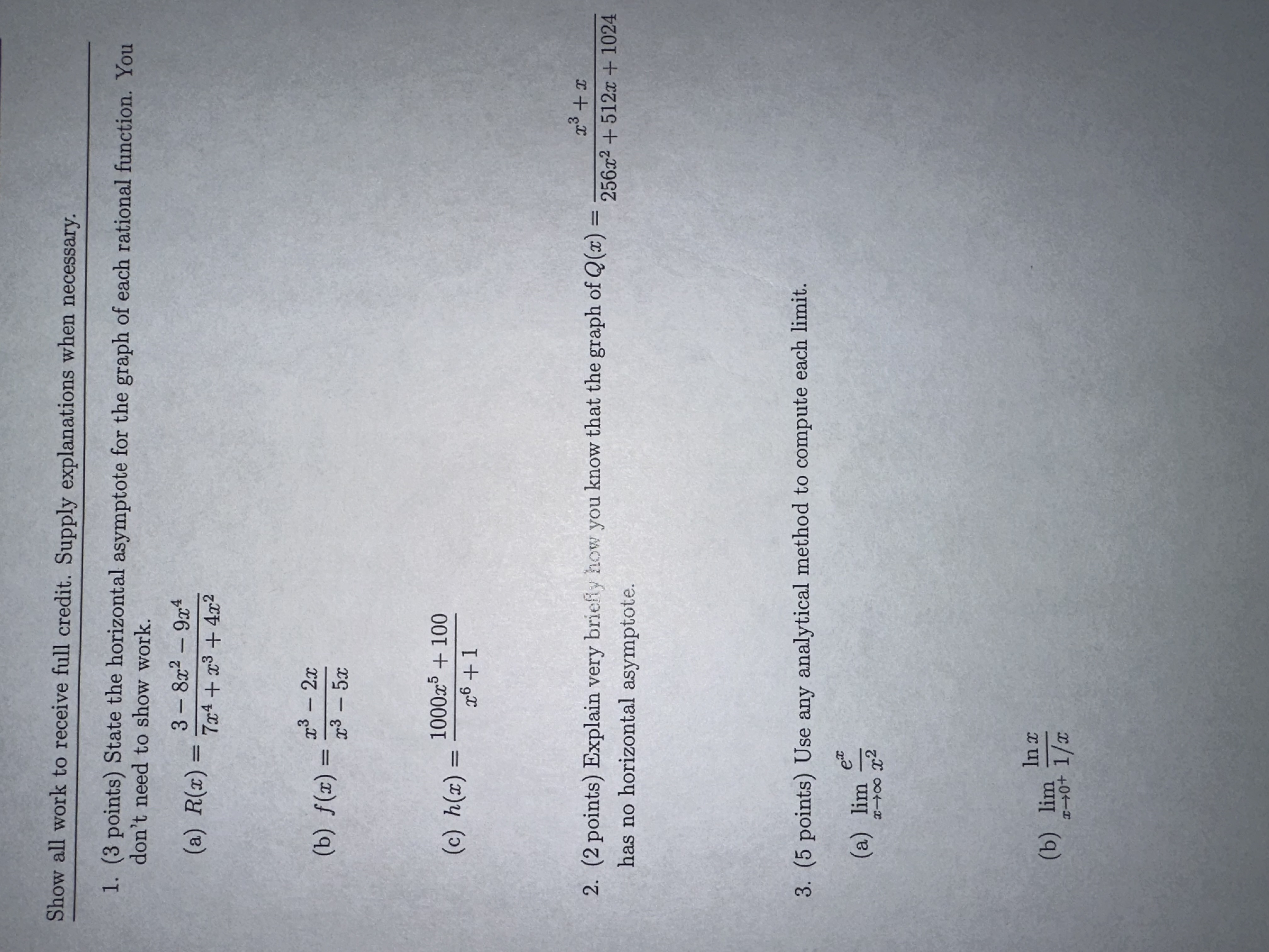 Solved 1. (3 points) State the horizontal asymptote for the | Chegg.com