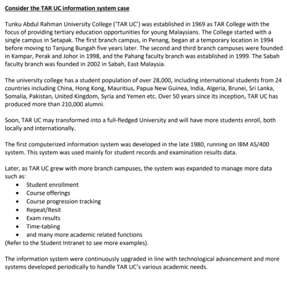 Consider the TAR UC information system case Tunku | Chegg.com