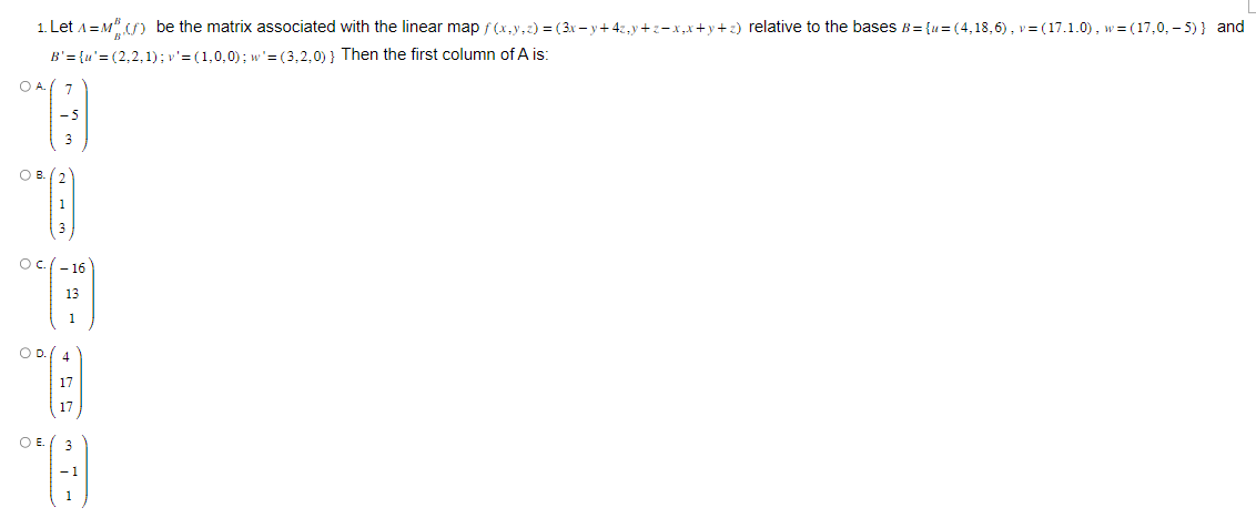 Solved 1. Let A=MBB(f) be the matrix associated with the | Chegg.com