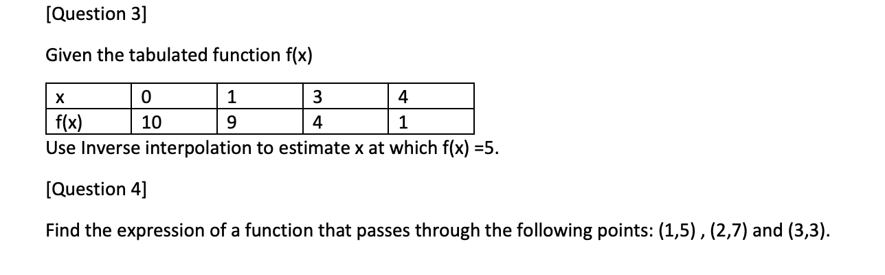 Solved [Question 3] Given the tabulated function f(x) X 0 4 | Chegg.com