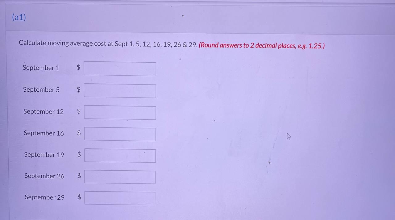 Solved Calculate moving average cost at Sept | Chegg.com