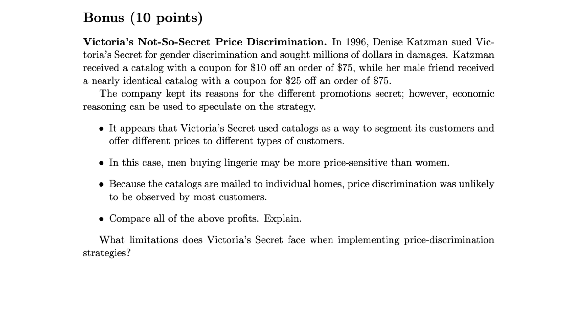 Solved Victoria's Not-So-Secret Price Discrimination. In | Chegg.com