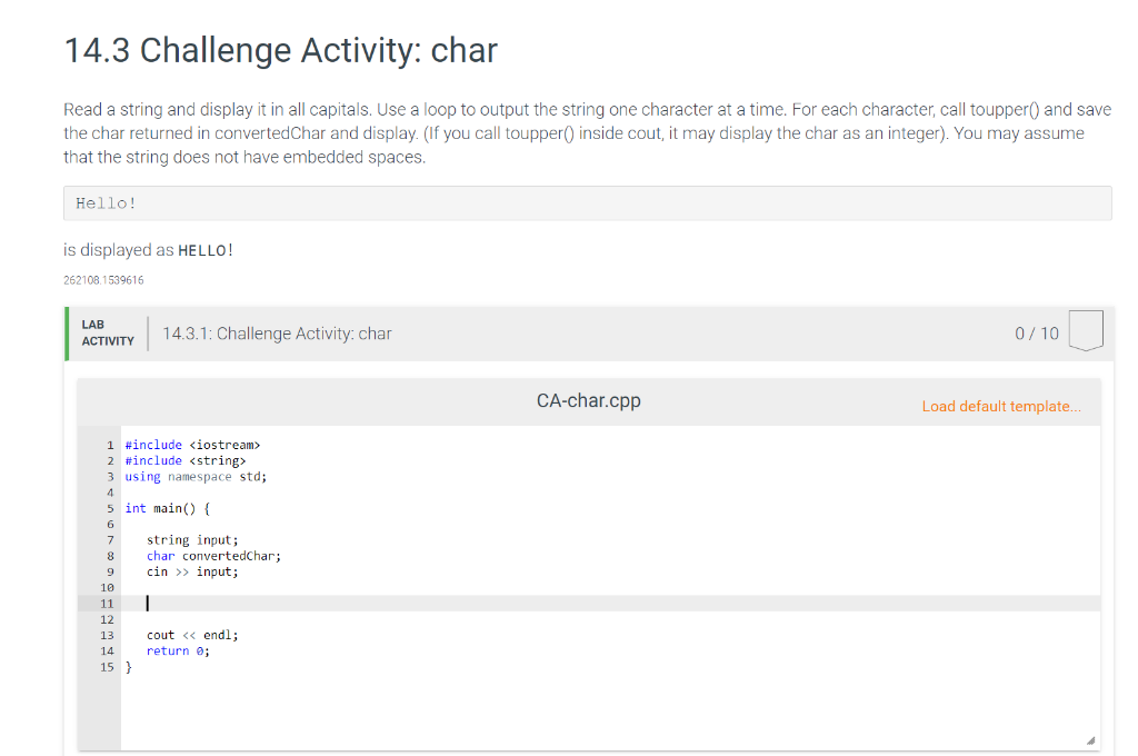 Solved 14.3 Challenge Activity: char Read a string and | Chegg.com