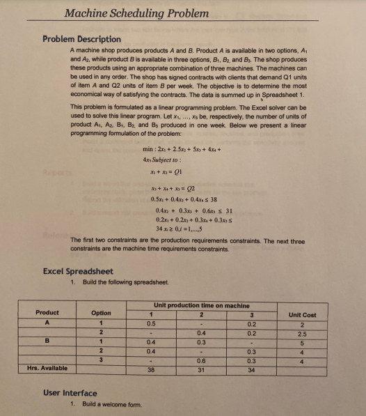 Machine Scheduling Problem Problem Description A | Chegg.com
