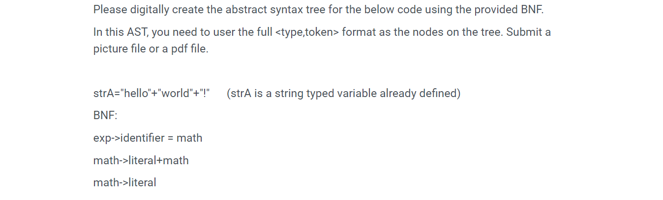 Solved Please digitally create the abstract syntax tree for | Chegg.com