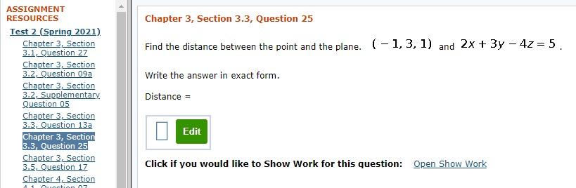 Solved Chapter 3, Section 3.3, Question 25 Find the distance | Chegg.com