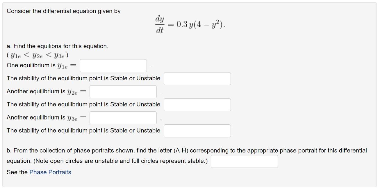Solved Consider the differential equation given by dy dt 0.3 | Chegg.com