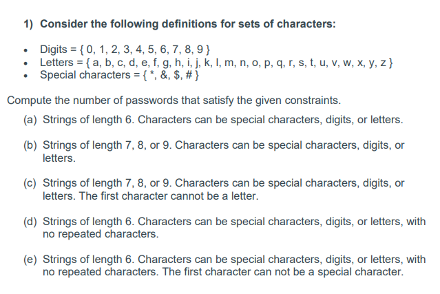 1) Consider the following definitions for sets of | Chegg.com