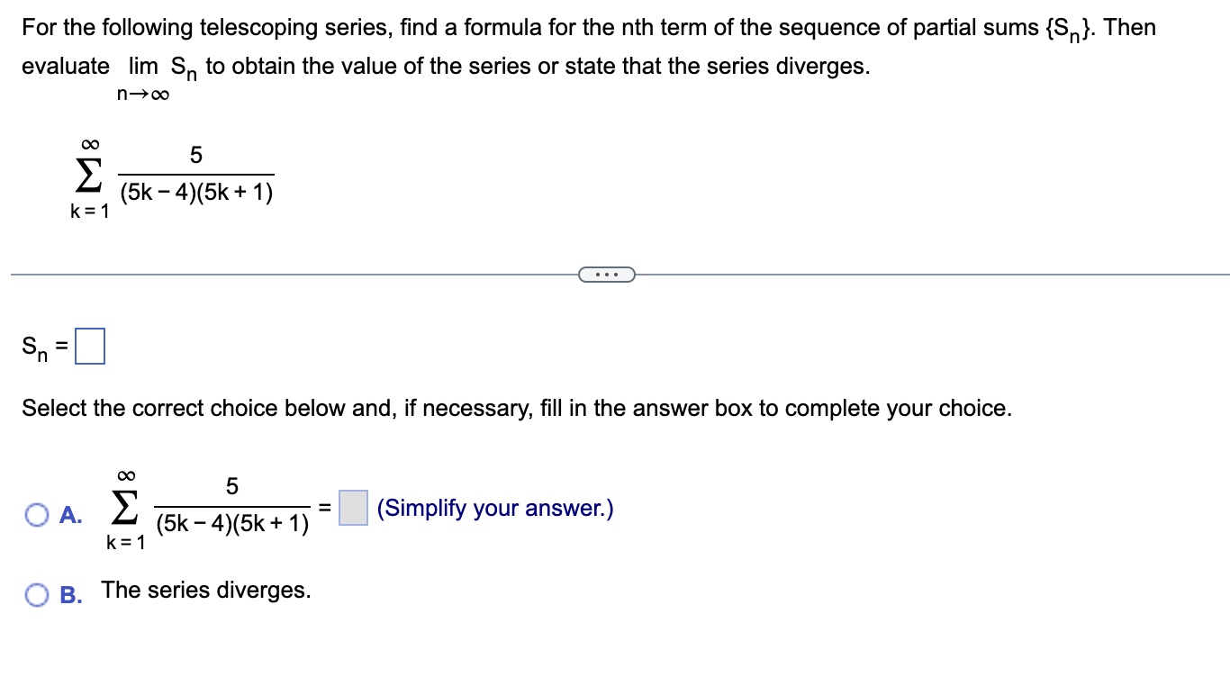 Solved For the following telescoping series, find a formula | Chegg.com