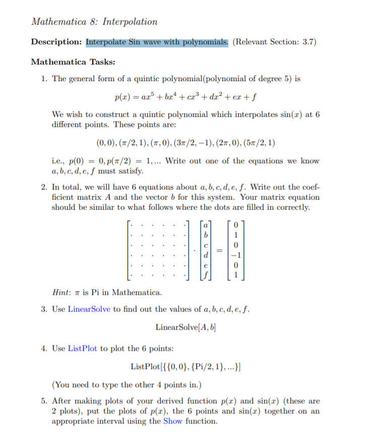 Mathematica 8: Interpolation Description: Interpolate | Chegg.com
