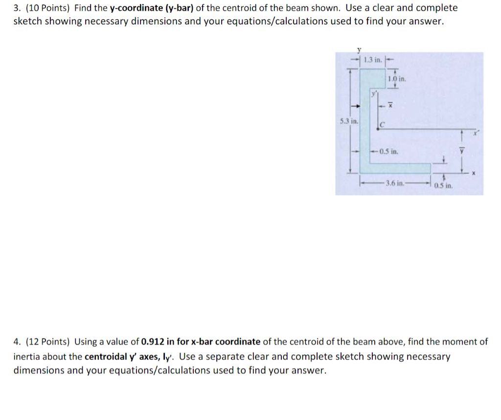 Solved Find the y-coordinate (y-bar) of the centroid of the | Chegg.com
