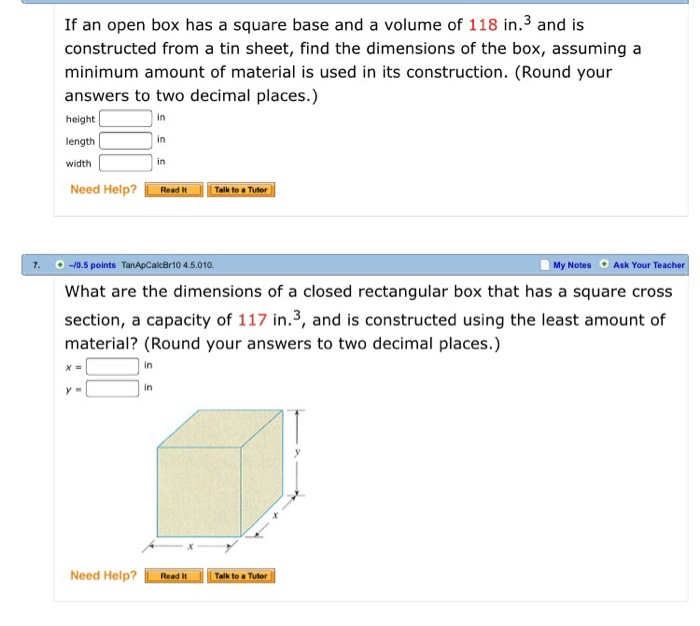 Solved If an open box has a square base and a volume of 118 | Chegg.com