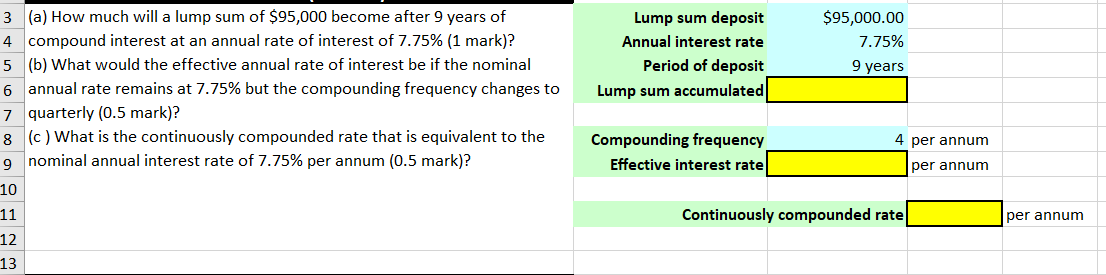 Solved Lump sum deposit Annual interest rate Period of | Chegg.com