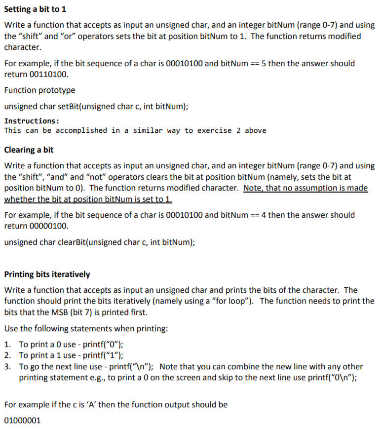 Solved Setting A Bit To 1 Write A Function That Accepts As 