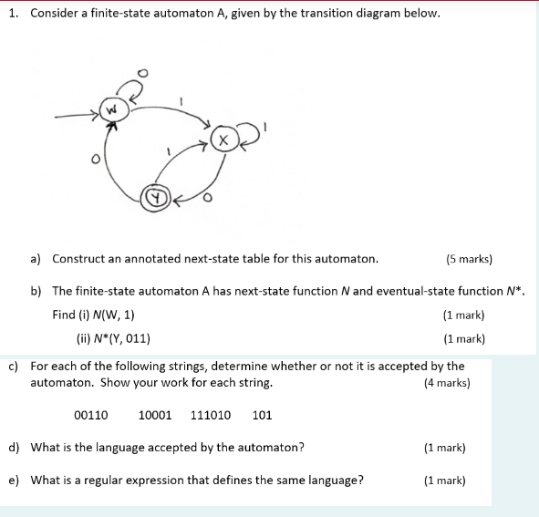 Solved 1 Consider A Finite State Automaton A Given By The