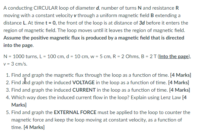 Solved A conducting CIRCULAR loop of diameter d, number of | Chegg.com