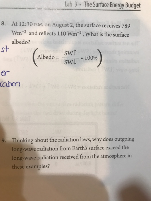 Solved Lab 3 The Surface Energy Budget 8. At 12:30 P.M. on | Chegg.com