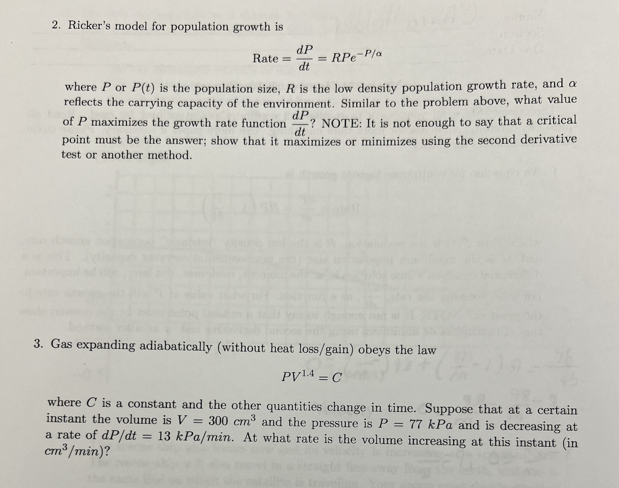 Solved 2. Ricker's model for population growth is Rate | Chegg.com