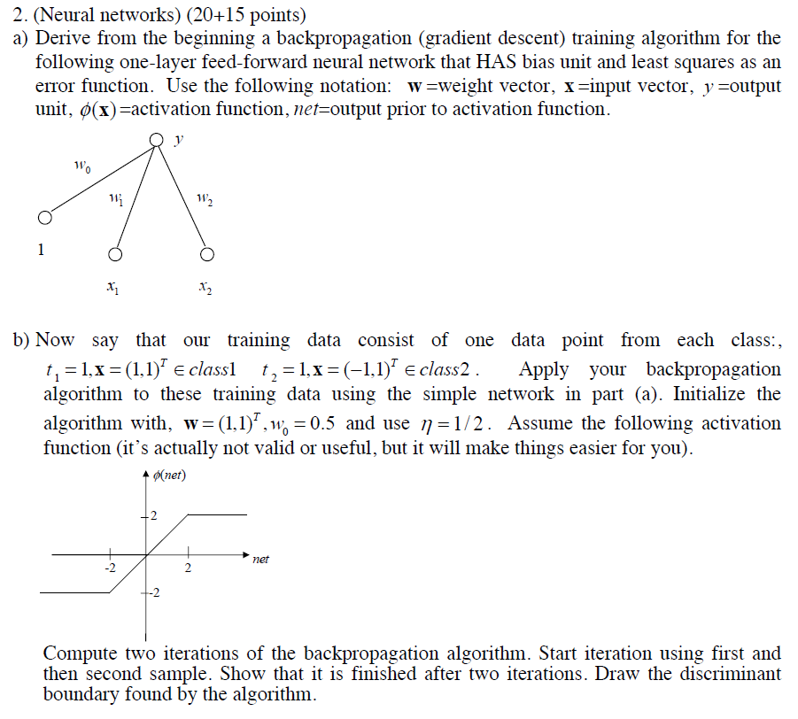 Solved 2. (Neural networks) (20+15 ﻿points) | Chegg.com