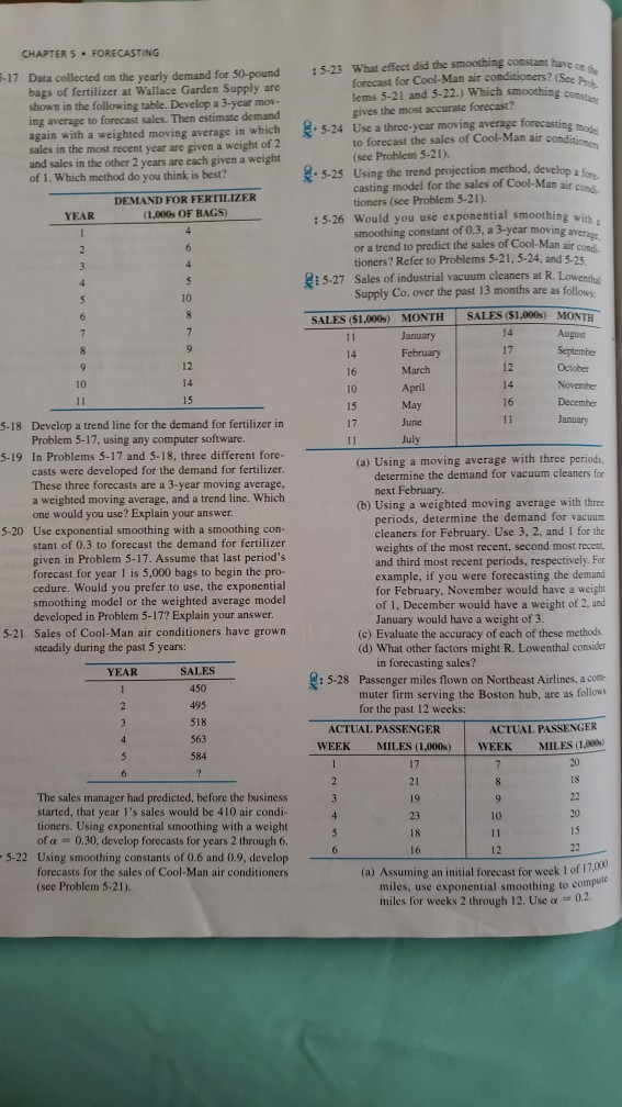 Solved that the CHAPTER 5. FORECASTING -17 Data collected on | Chegg.com
