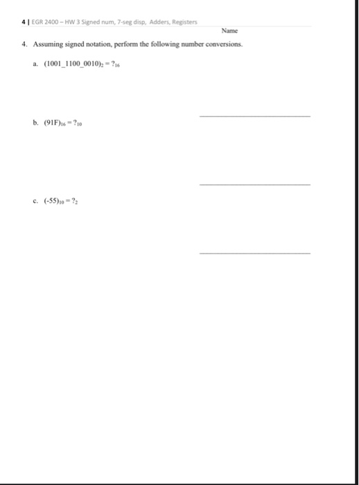 Solved 4 EGR 2400-HW 3 Signed num, 7-seg disp, Adders, | Chegg.com