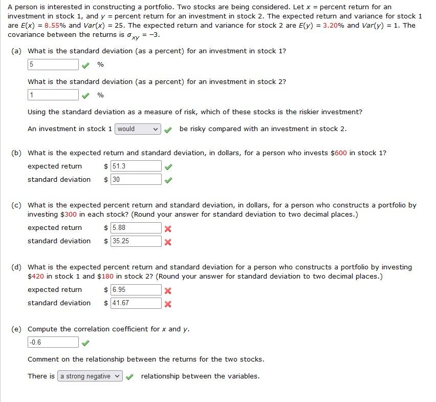 Solved A person is interested in constructing a portfolio. | Chegg.com