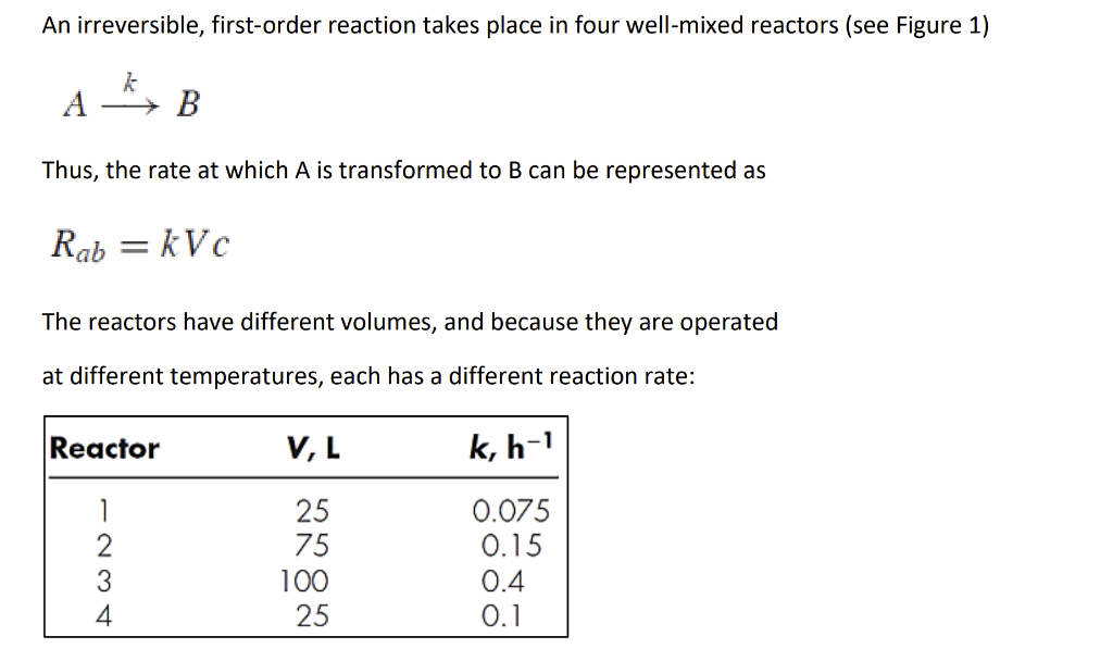 Solved An irreversible, first-order reaction takes place in | Chegg.com