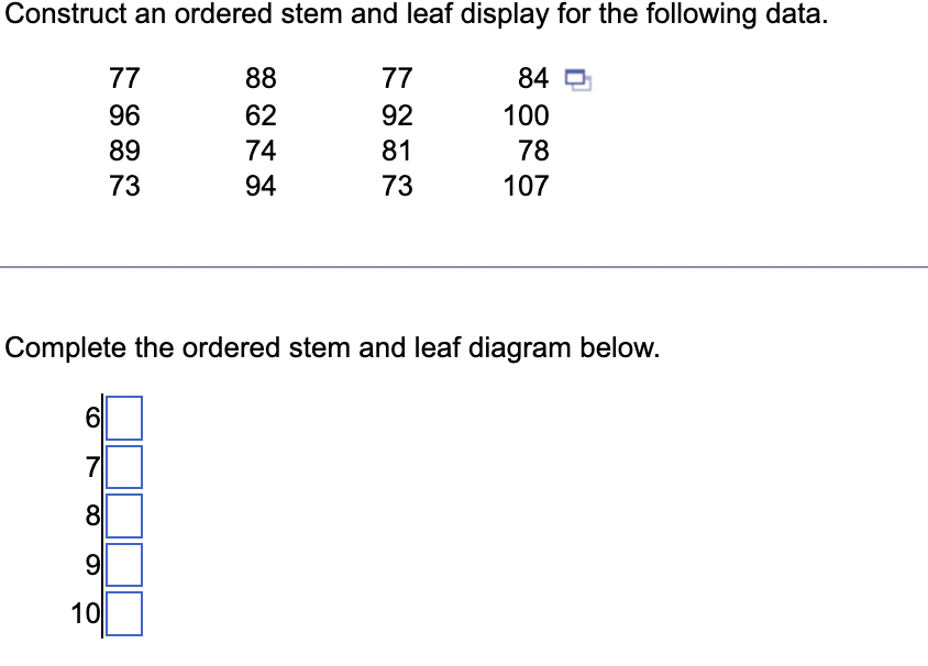 Solved Construct an ordered stem and leaf display for the | Chegg.com