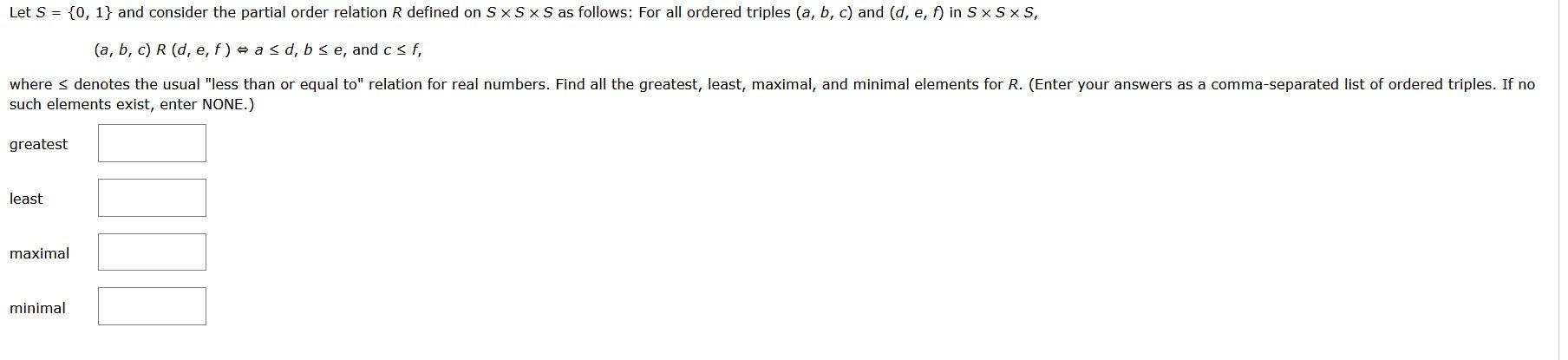 Solved Let S={0,1} and consider the partial order relation R | Chegg.com