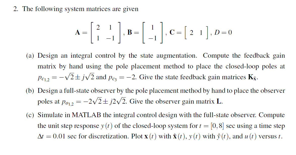 2. The following system matrices are given | Chegg.com