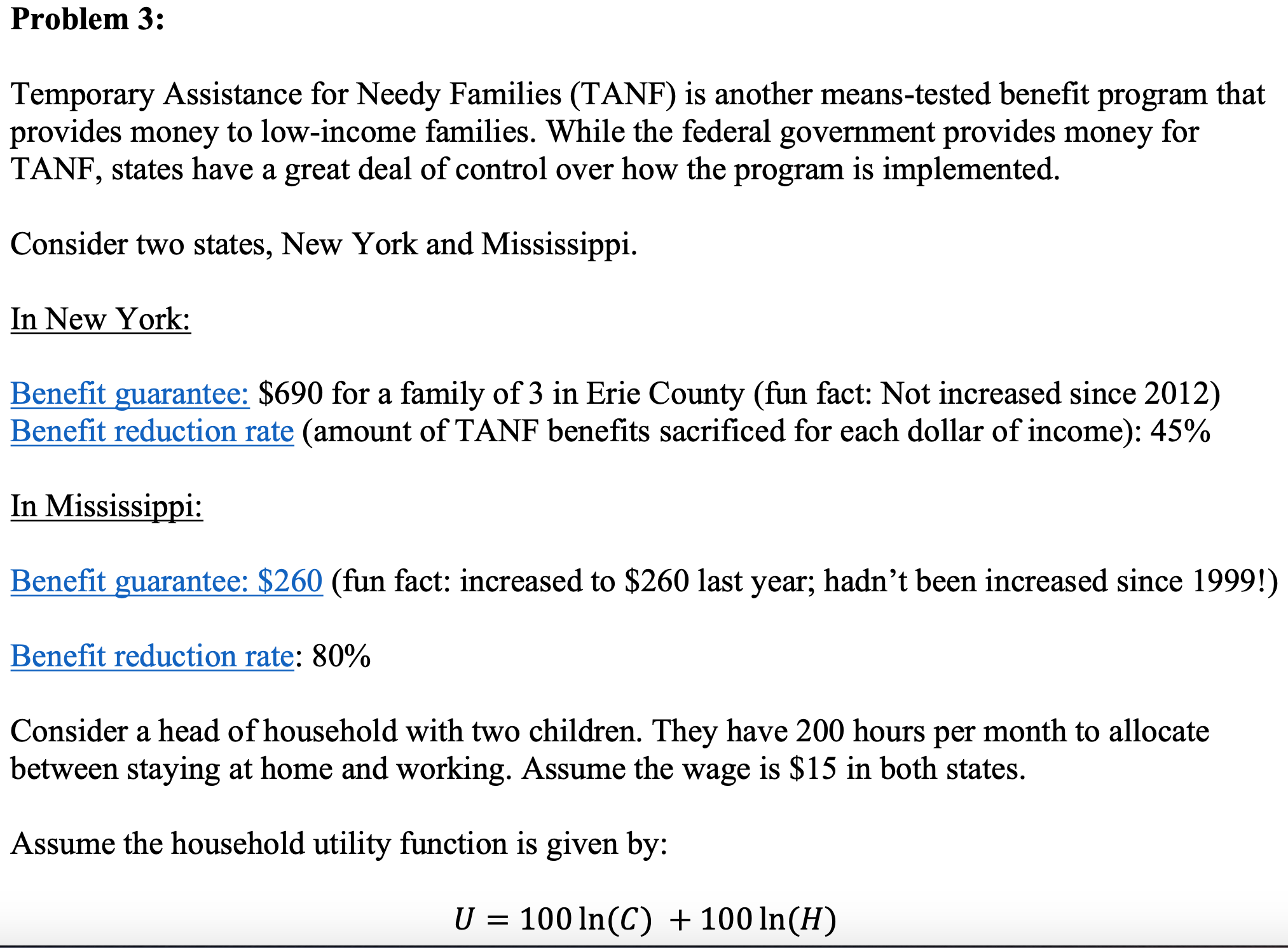 Solved Problem 3: Temporary Assistance for Needy Families | Chegg.com