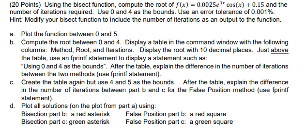 Solved (20 Points) Using the bisect function, compute the | Chegg.com